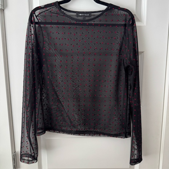 Honeybum | Tops | Honeybum Large Mesh Long Sleeve Velvet Heart Pattern ...